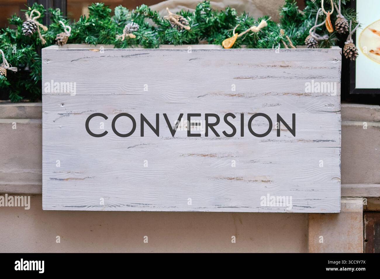 Copy space. Office, support and business concept. CONVERSION word ...