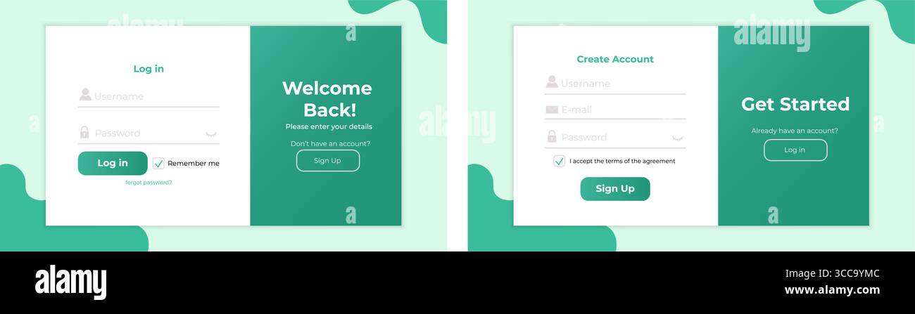 UI register and login page layout. Simple and modern sign up and sign ...