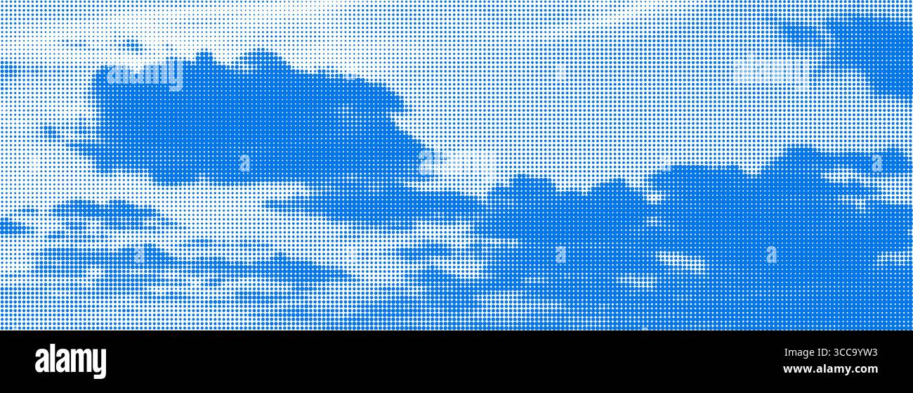 Halftone blue clouds with vintage dot effect. Vintage pop art style ...