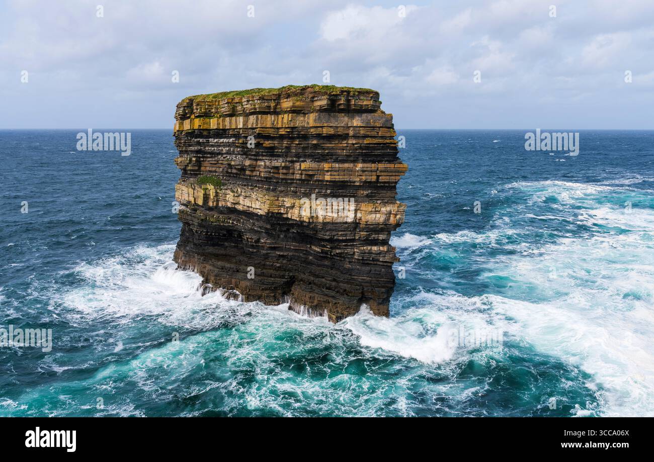 Dún Briste sea stack off Downpatrick Head, County Mayo, Ireland, rugged ...