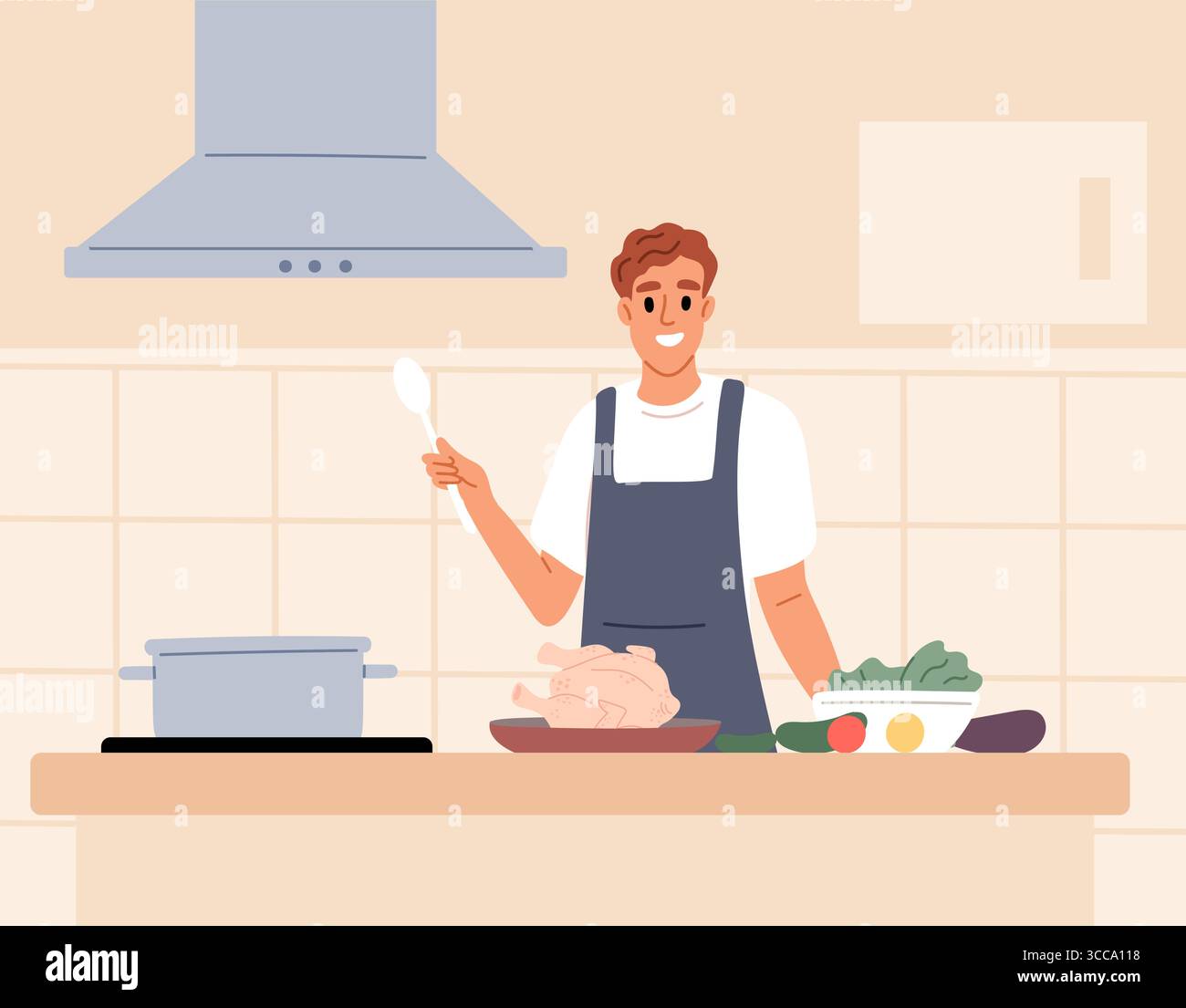 Man saucepan pot frying Stock Vector Images - Alamy