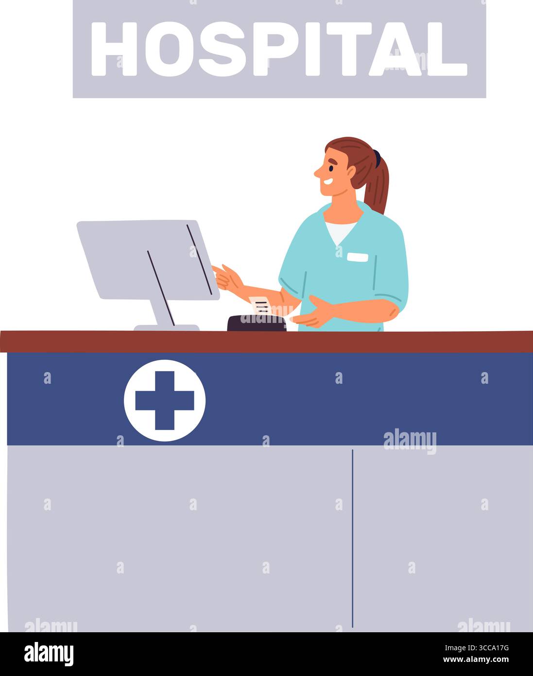 Female nurse in hospital is conducting appointment standing behind ...