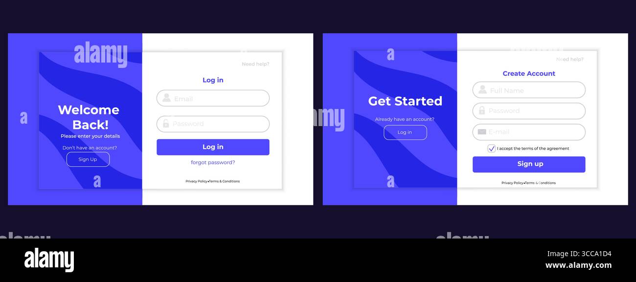 Register and login forms. Vector illustration of sign up and sign in ...