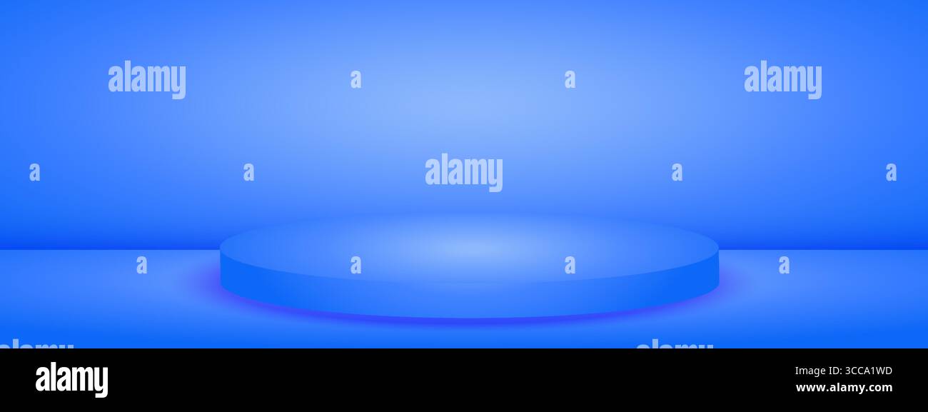 Blue studio room with podium stage. Limbo light background. Abstract 3d ...