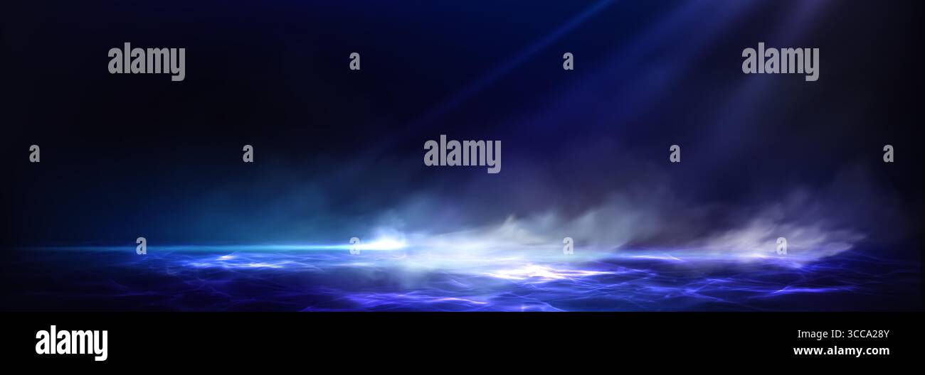 Mystical water surface with fog rolling across blue waves - ethereal ...