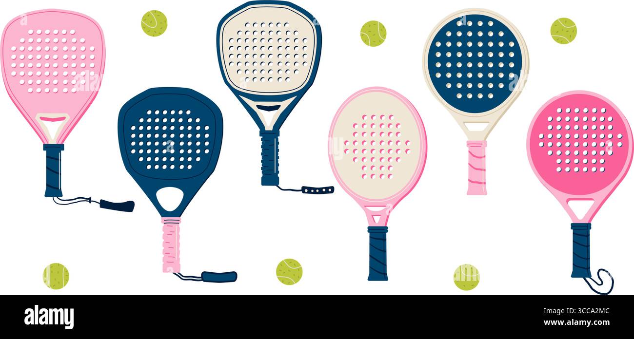 Padel tennis rackets and balls set. Sport emblems or club elements ...