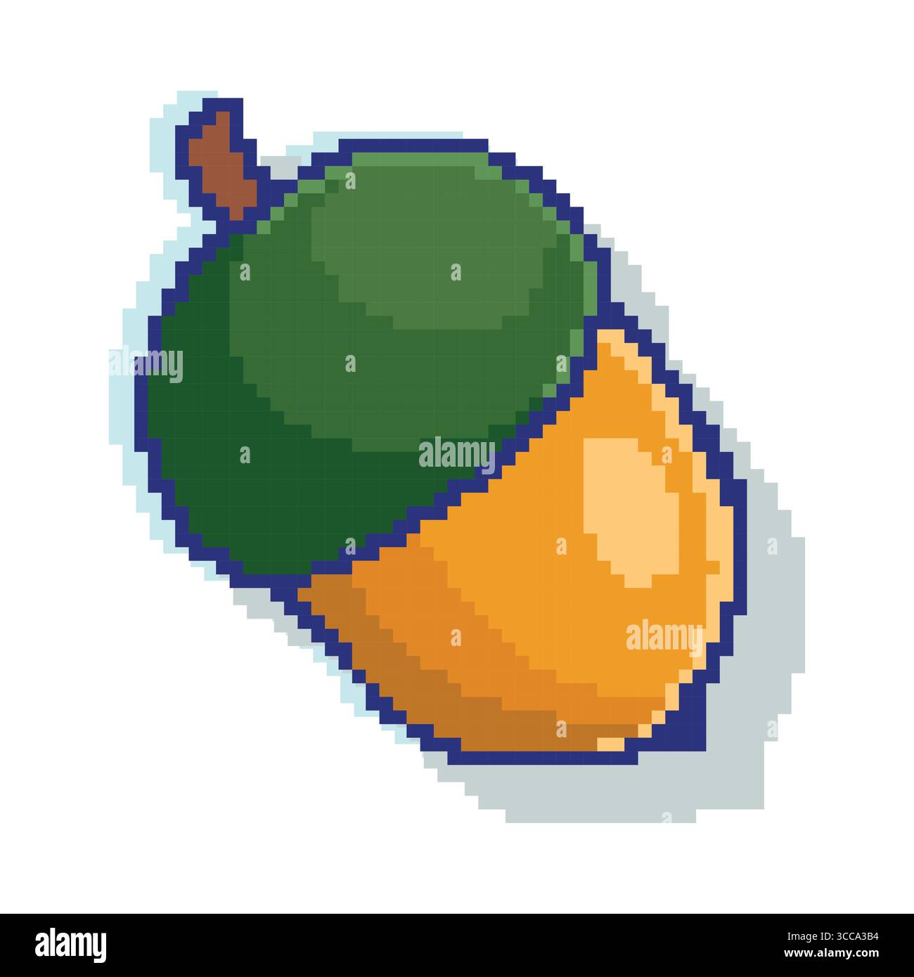 Pixel Art Green And Yellow Acorn With Brown Stem. Retro video game nut ...
