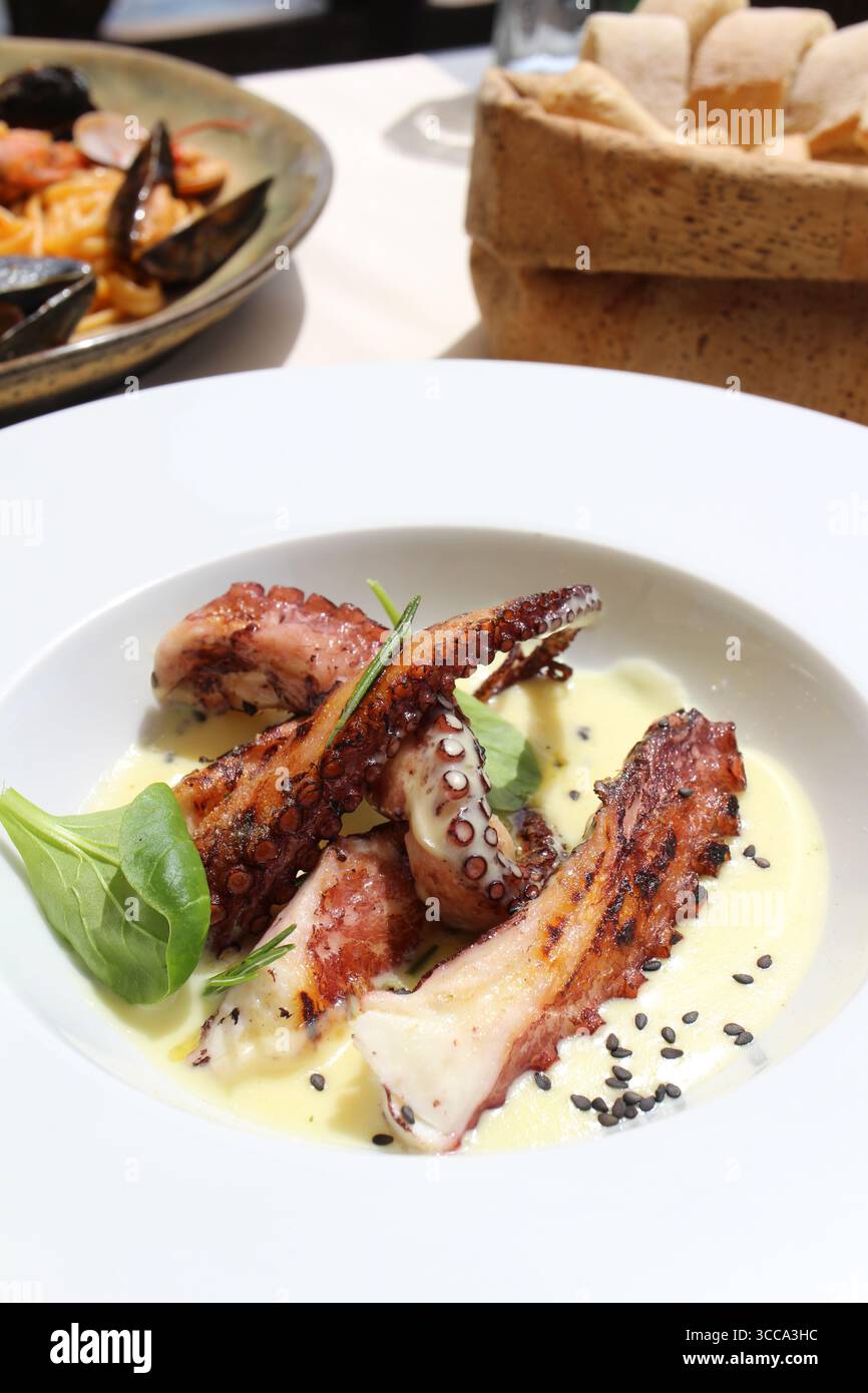 Italian cuisine: grilled octopus with cream of potatoes in Murano ...