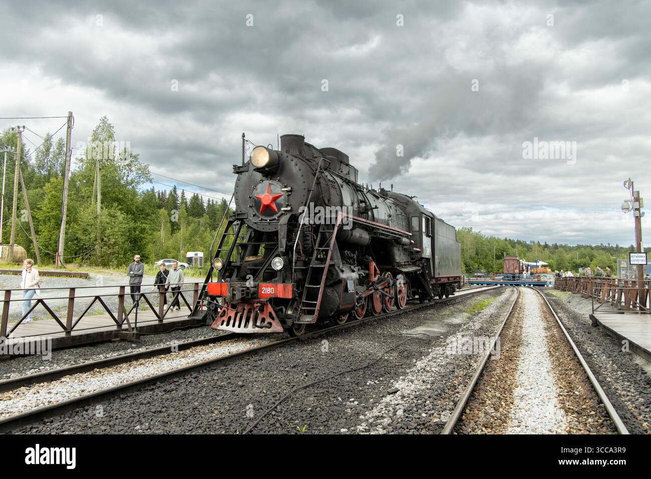 Ruskeala, Karelia, Russia - 8 July, 2023: Old Soviet steam locomotive L ...