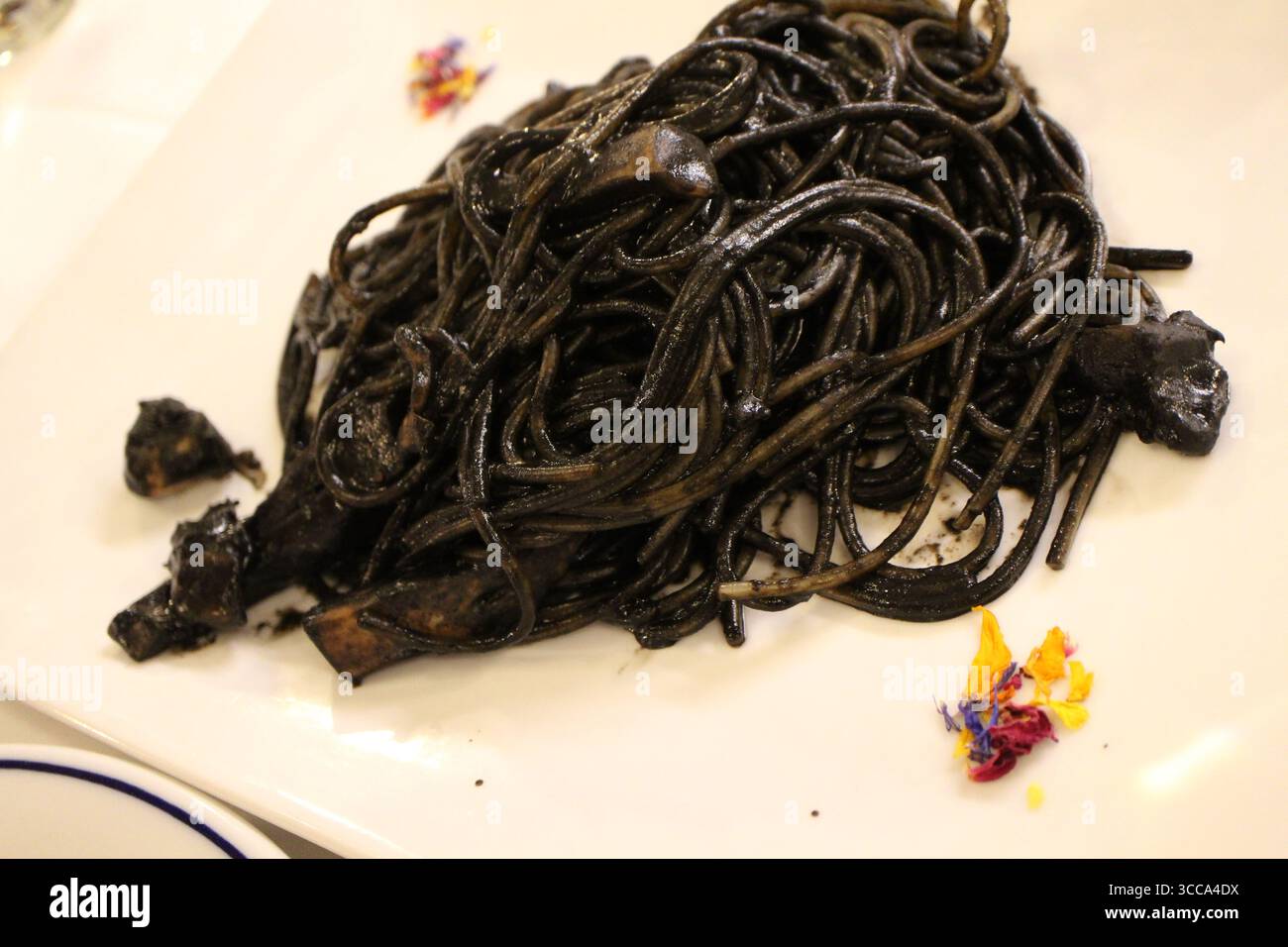 Italian cuisine: spaghetti with squid ink in Venice, Italy Stock Photo ...