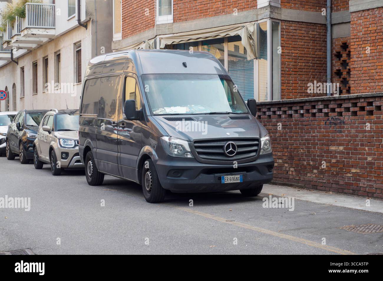 Cremona, Italy August 6th 2025 Gray Mercedes Benz Sprinter van parked ...