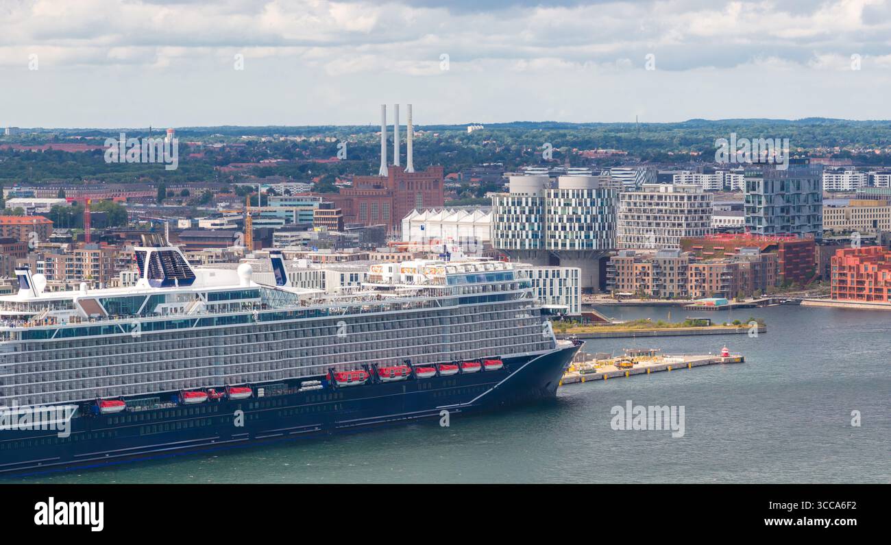 Aerial View of Copenhagen Harbor with Cruise Ship and Amager Bakke ...