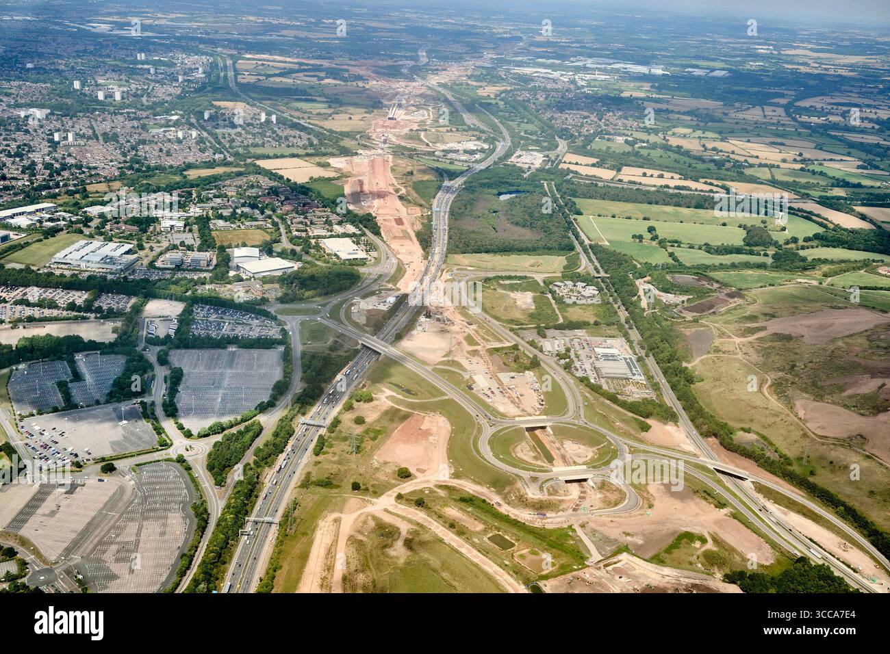 An aerial view of HS2 works south of Birmingham, West Midlands, central ...