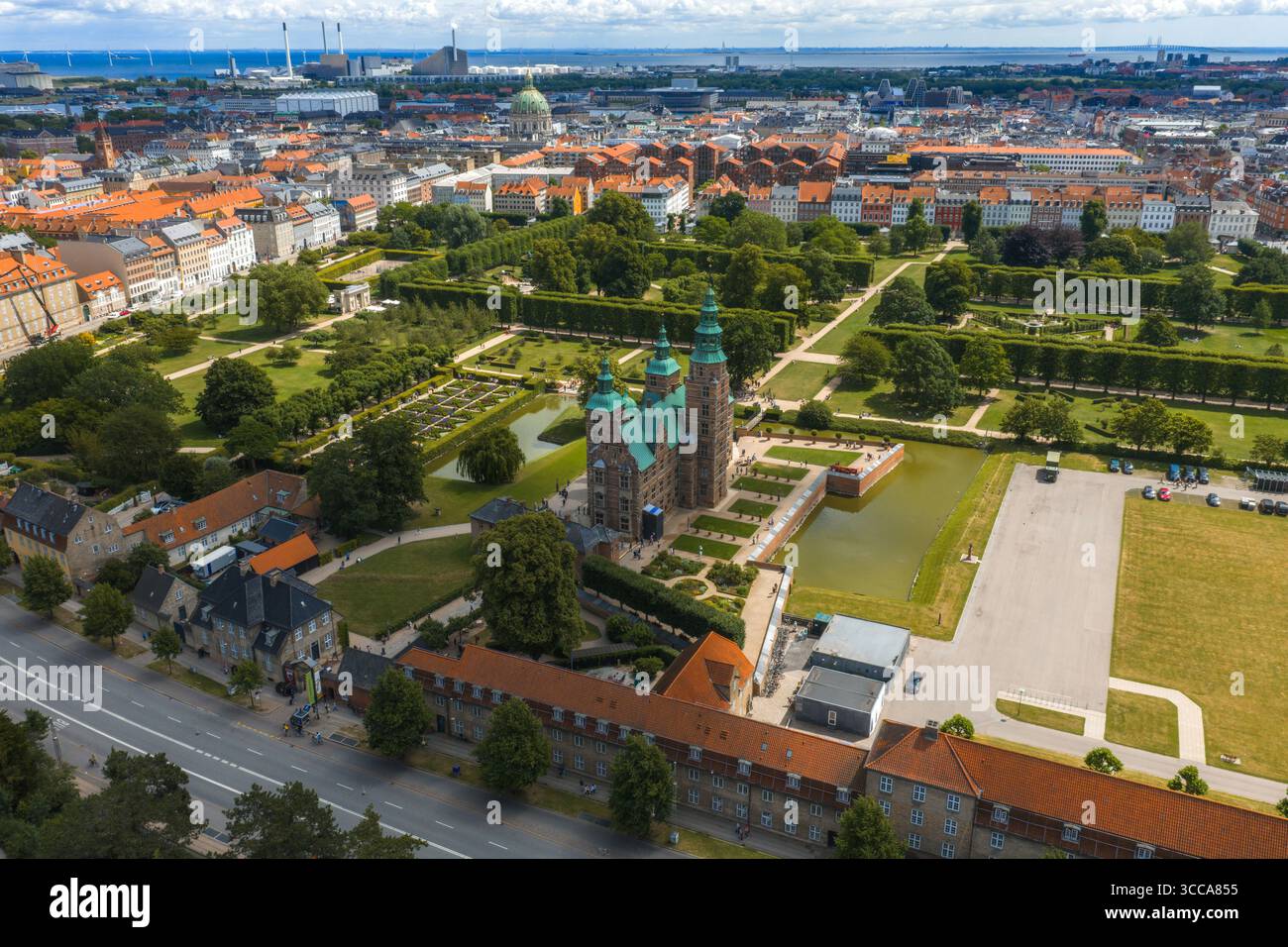 Aerial View of Rosenborg Castle and Gardens in Copenhagen, Denmark ...