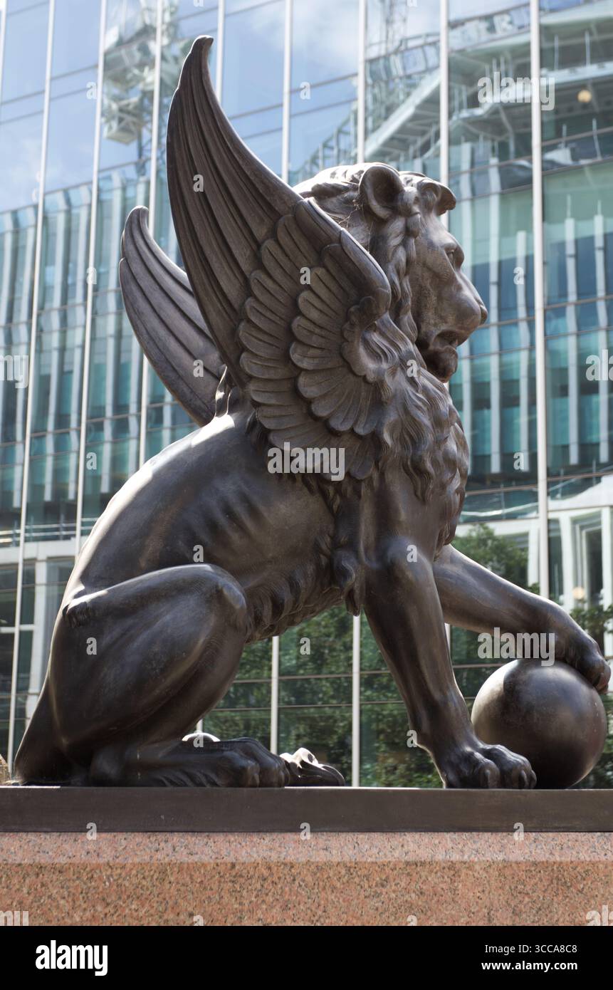 Statue of winged lion with ball by Farmer and Brindley on Holborn ...