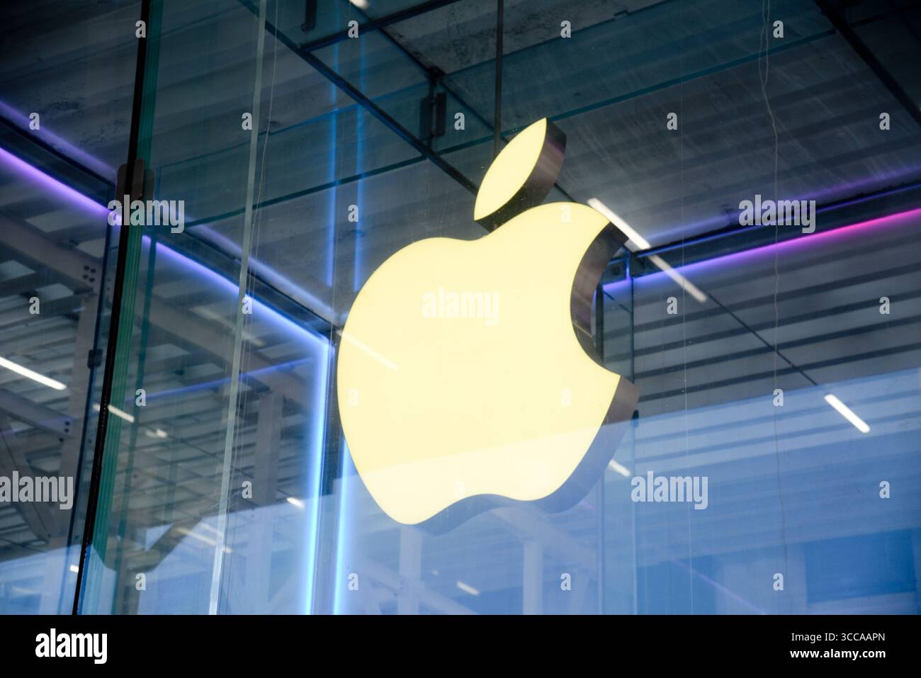 Apple store signage is displayed in New York, NY, August 10, 2025 ...