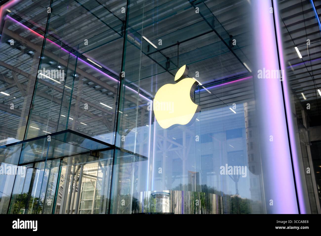 Apple store signage is displayed in New York, NY, August 10, 2025 ...