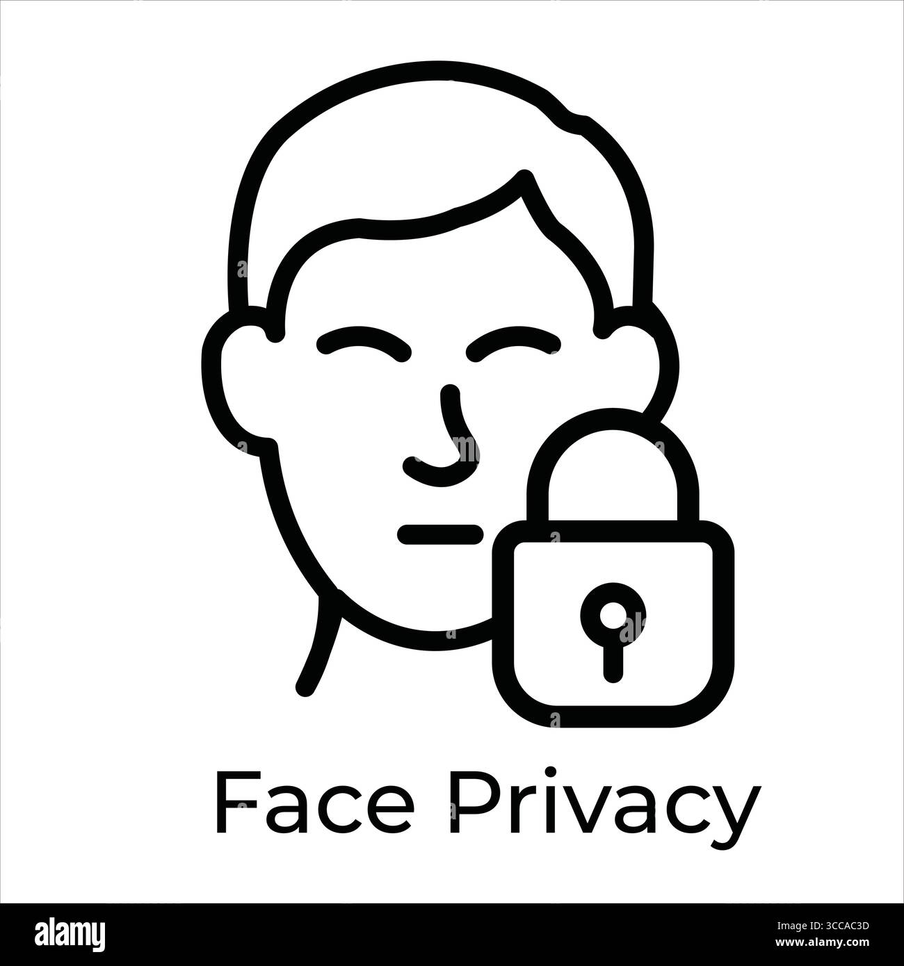 Illustration of a face outline with a padlock representing privacy and ...