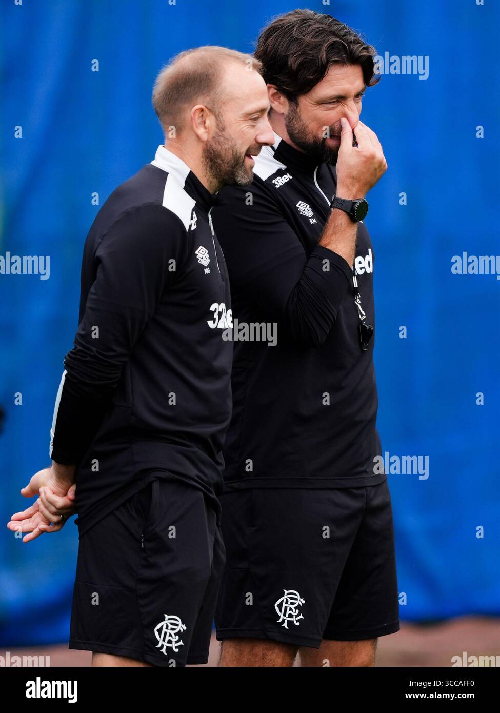 Rangers manager Russell Martin (right) during a training session at the ...