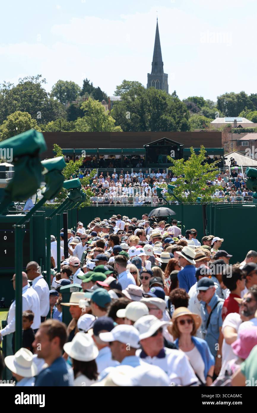 View of crowd on the outside courts at the 2025 Wimbledon Championships ...
