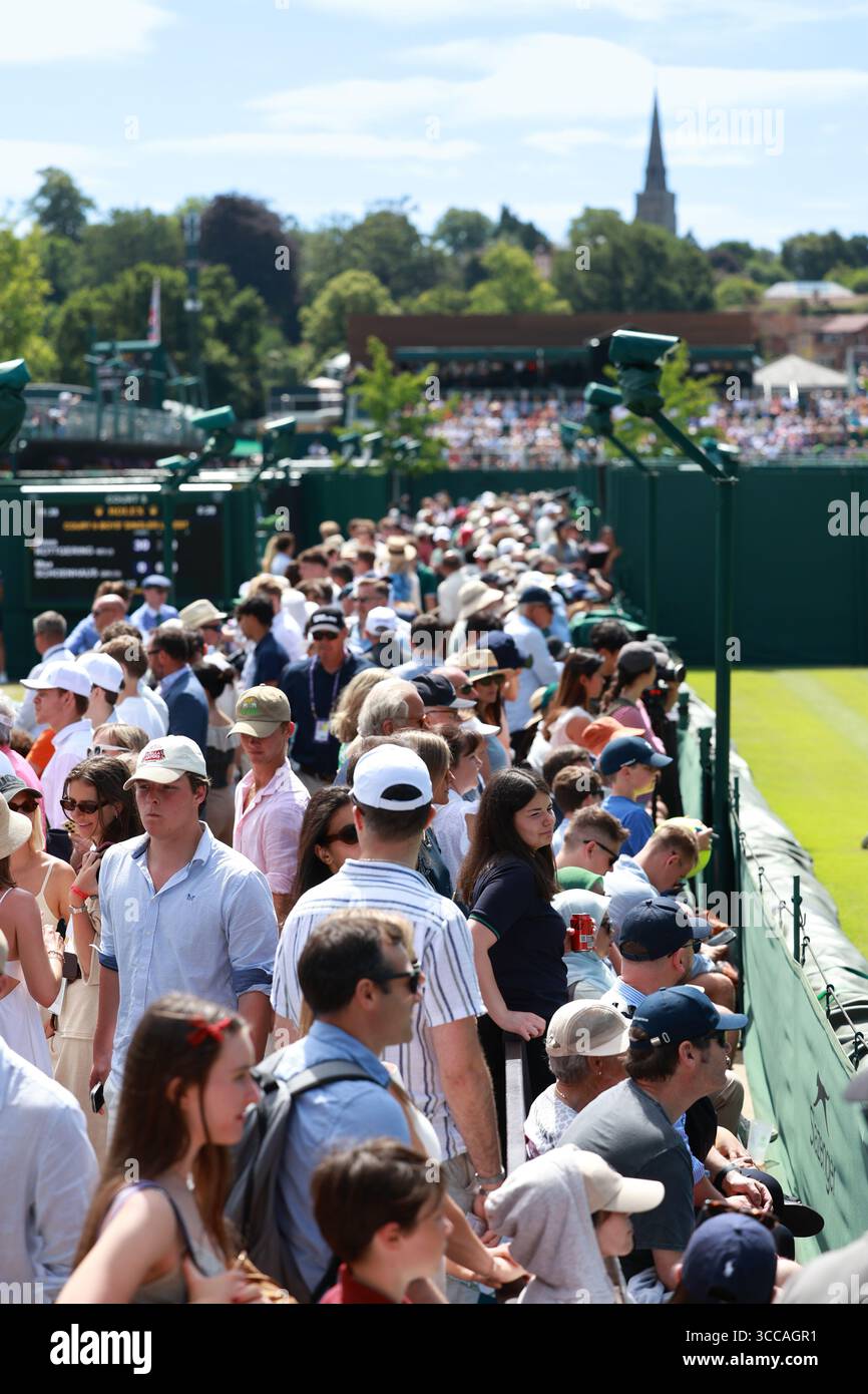 View of crowd on the outside courts at the 2025 Wimbledon Championships ...