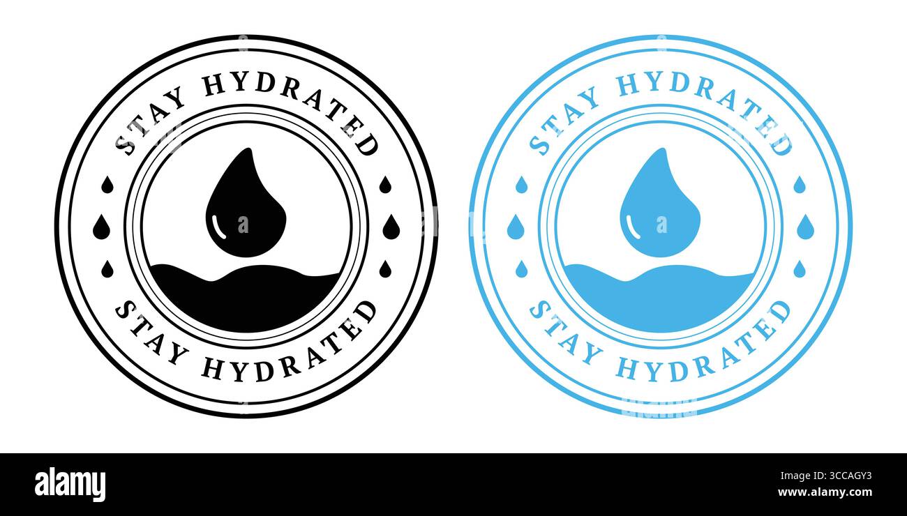 Stay hydrated round emblem with water drop icon Stock Vector Image ...