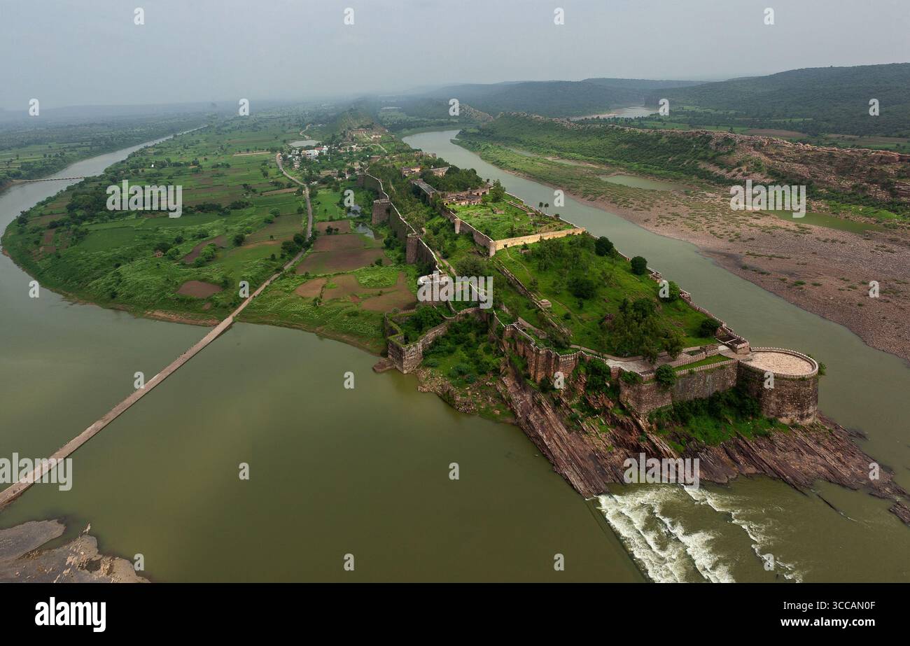 Aerial view of the majestic Gagron Fort, a historic hilltop fortress ...