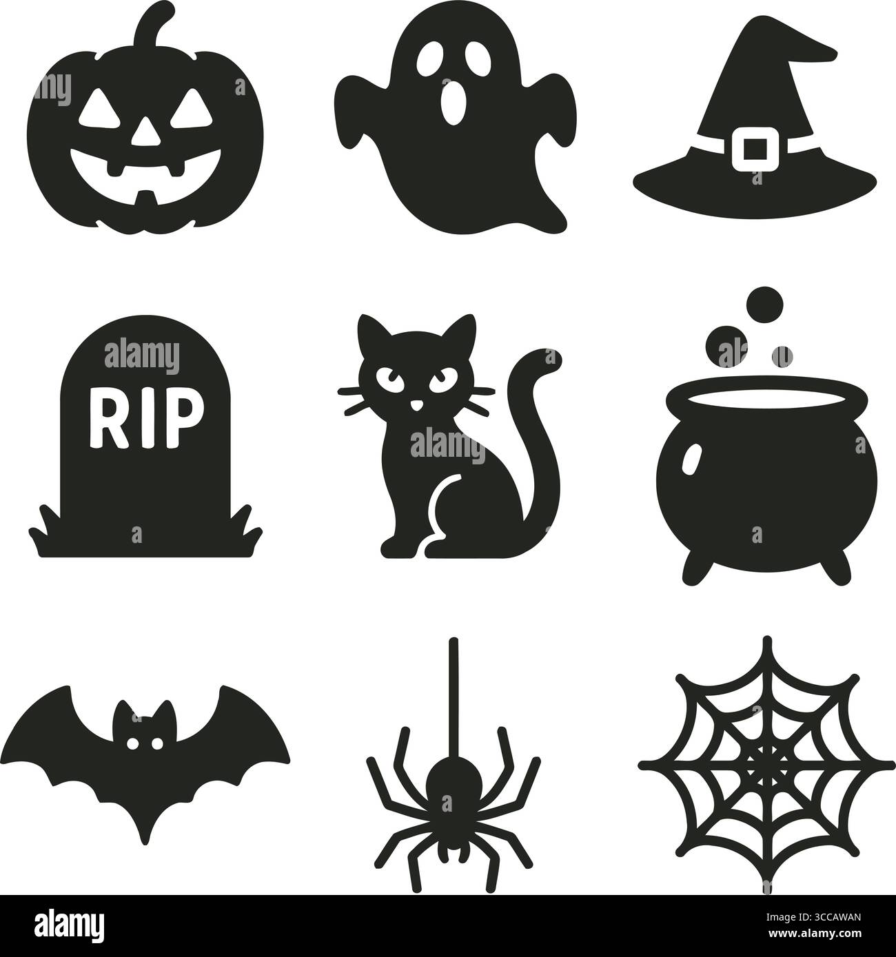 Halloween icons set with pumpkins bats ghosts witches and other spooky ...