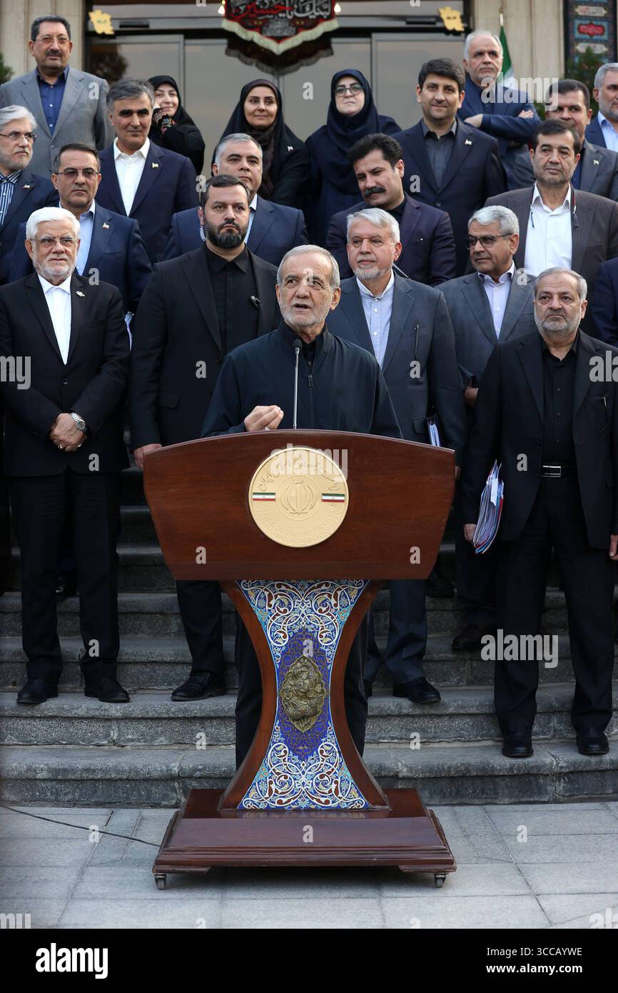 Iranian President Masoud Pezeshkian chairs a meeting of the Iranian ...