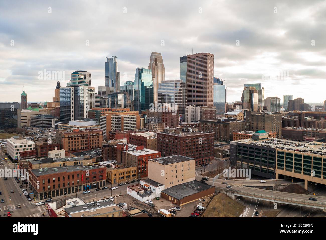 Aerial view of towering skyscrapers piercing the skyline above a ...