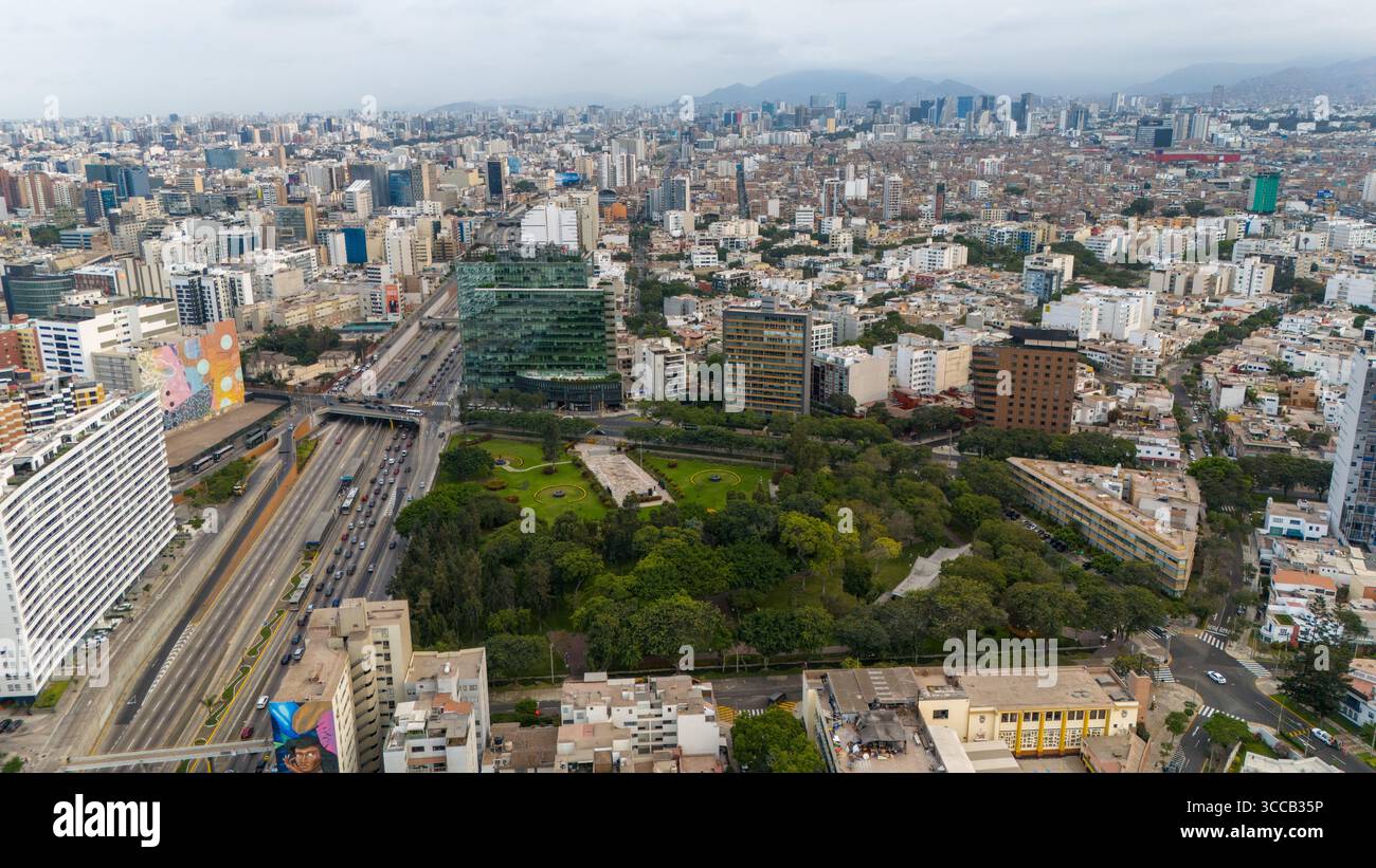 Drone view of Lima, Peru, coastal cityscape, historic center, modern ...