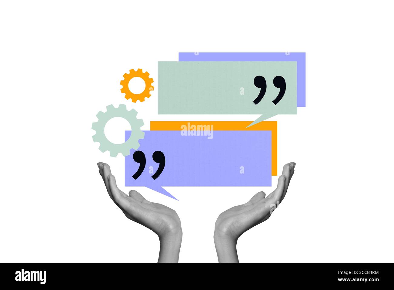Sketch image artwork trend collage of hands show bubble communication ...