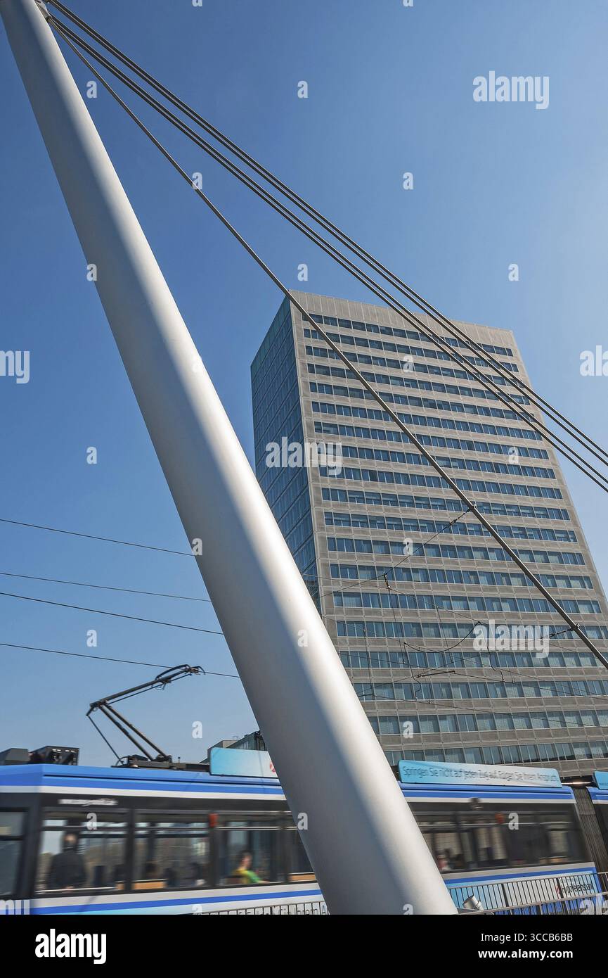 Supporting pillars with steel cables of the bridge at Muenchner Tor ...