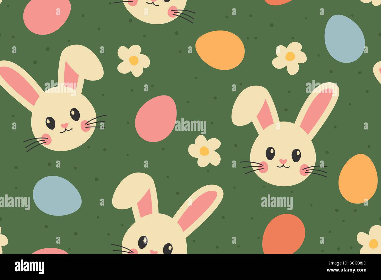 seamless spring, easter pattern with bunnies, colorful eggs and daisy ...