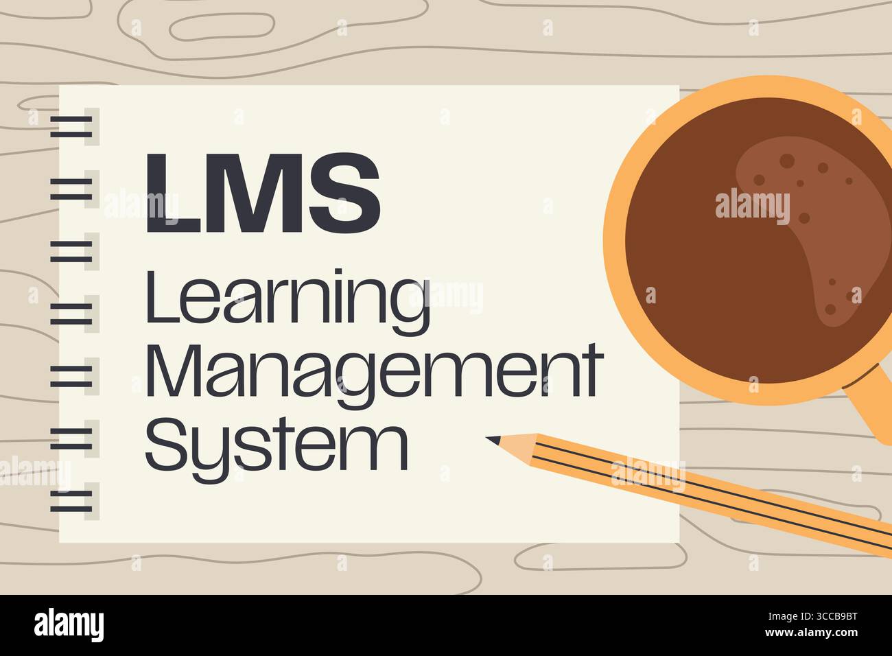 LMS Learning Management System written on a spiral notebook with coffe ...
