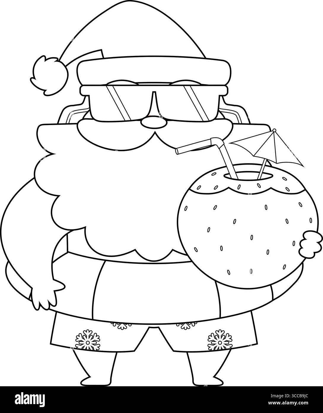 Summer Santa Claus Holding Coconut Drink With Umbrella Tube Wearing ...