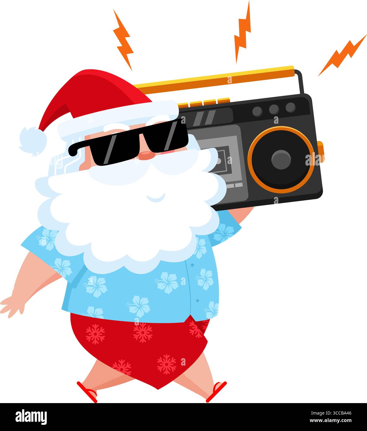 Santa Claus Cartoon Character Walking With Boombox Radio – Vector ...