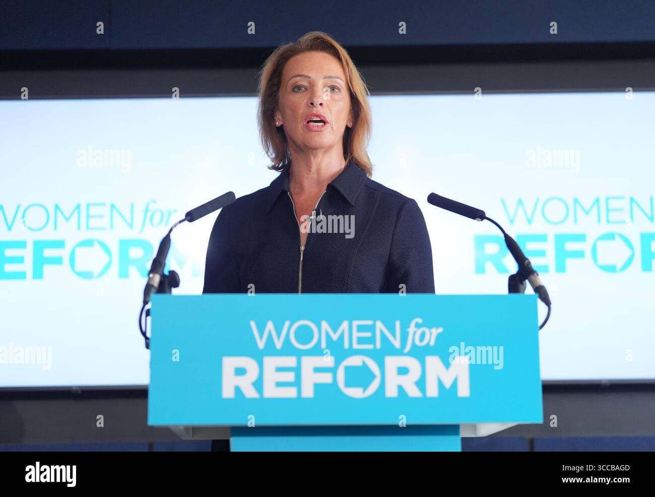 Sarah Pochin, MP for Runcorn, speaks during a Reform UK press ...