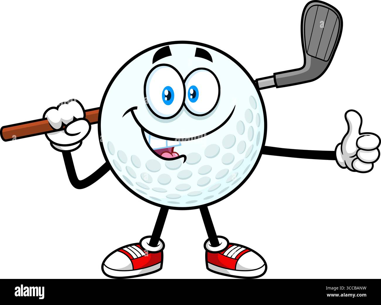 Cute Golf Ball Cartoon Character Giving The Thumbs Up. Vector Hand ...