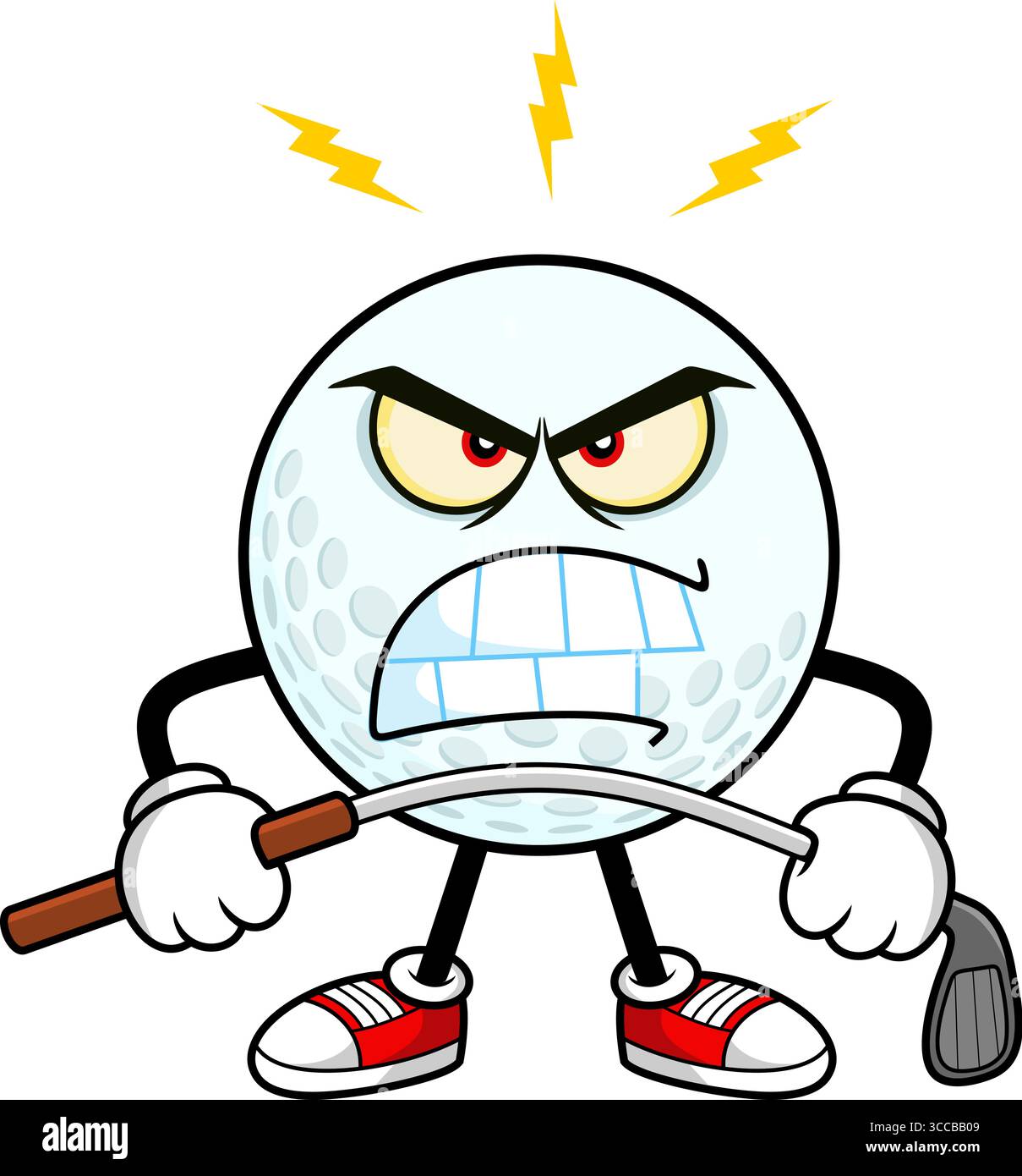 Angry Golf Ball Cartoon Character Bending Golf Club. Vector Hand Drawn ...