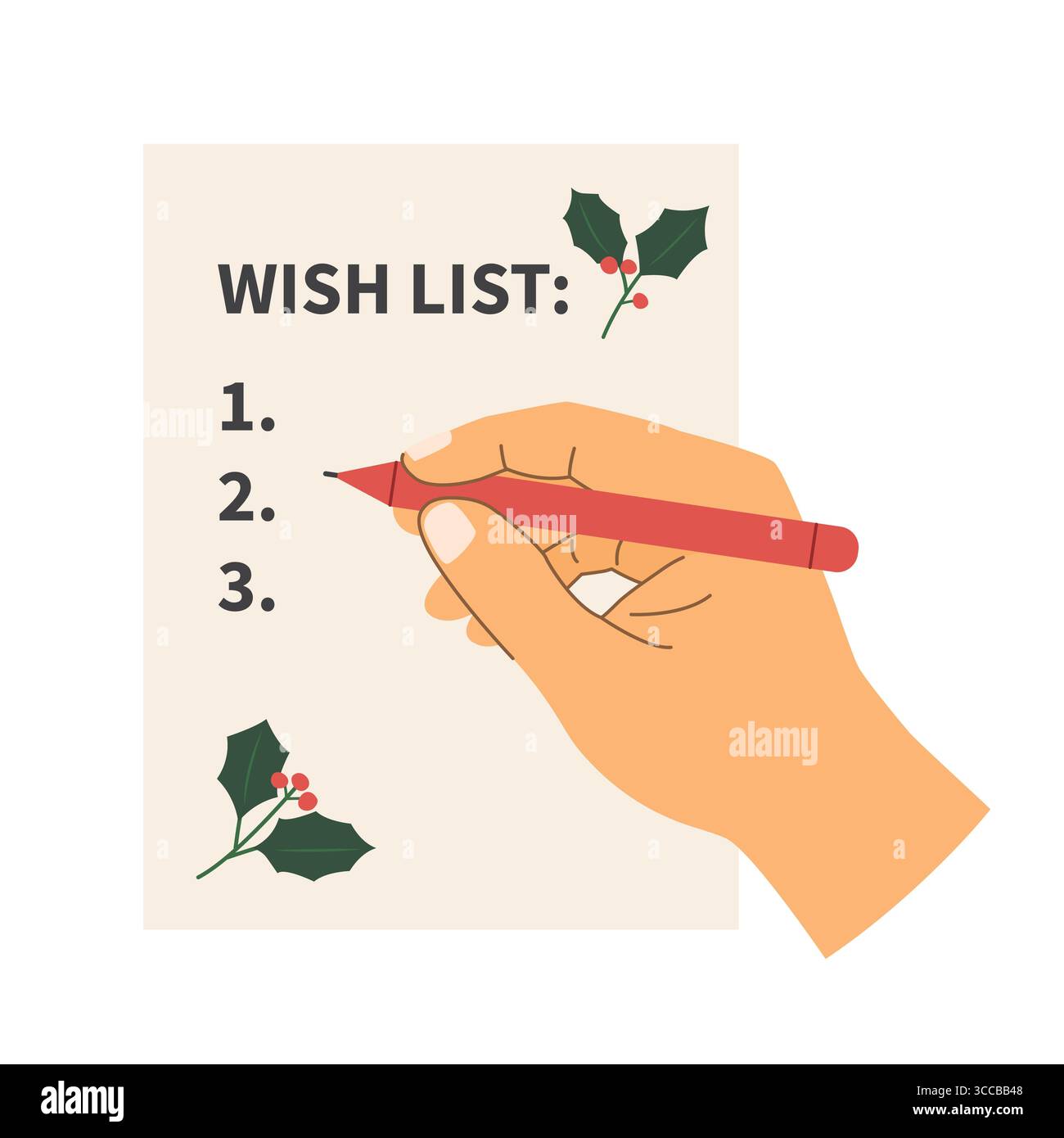 hand with pen writing christmas wish list - vector illustration Stock ...