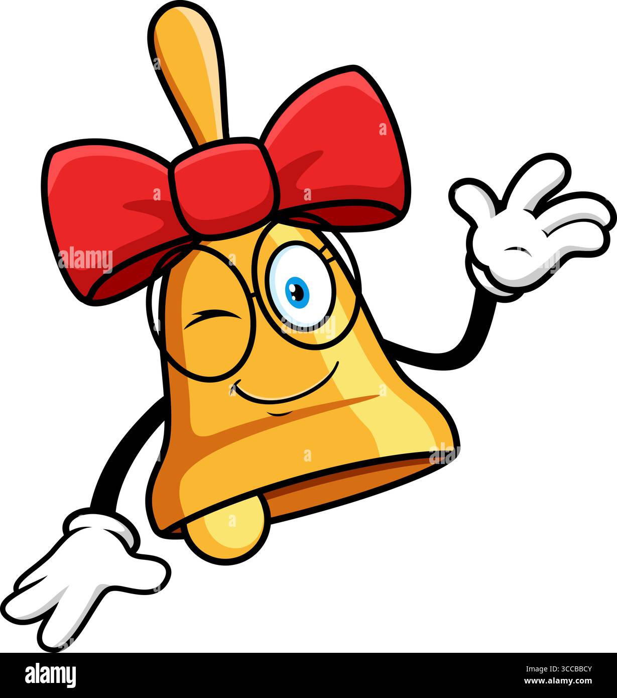 School Bell Cartoon Character Winking And Waving For Greeting. Vector ...