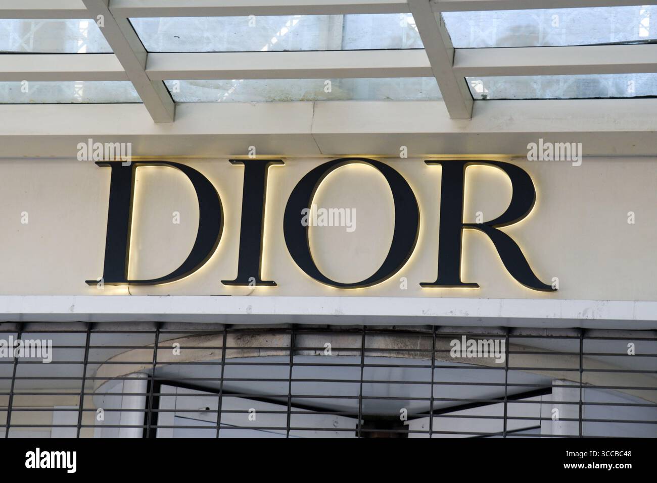 Dior brand signage is displayed in New York, NY, August 10, 2025 ...