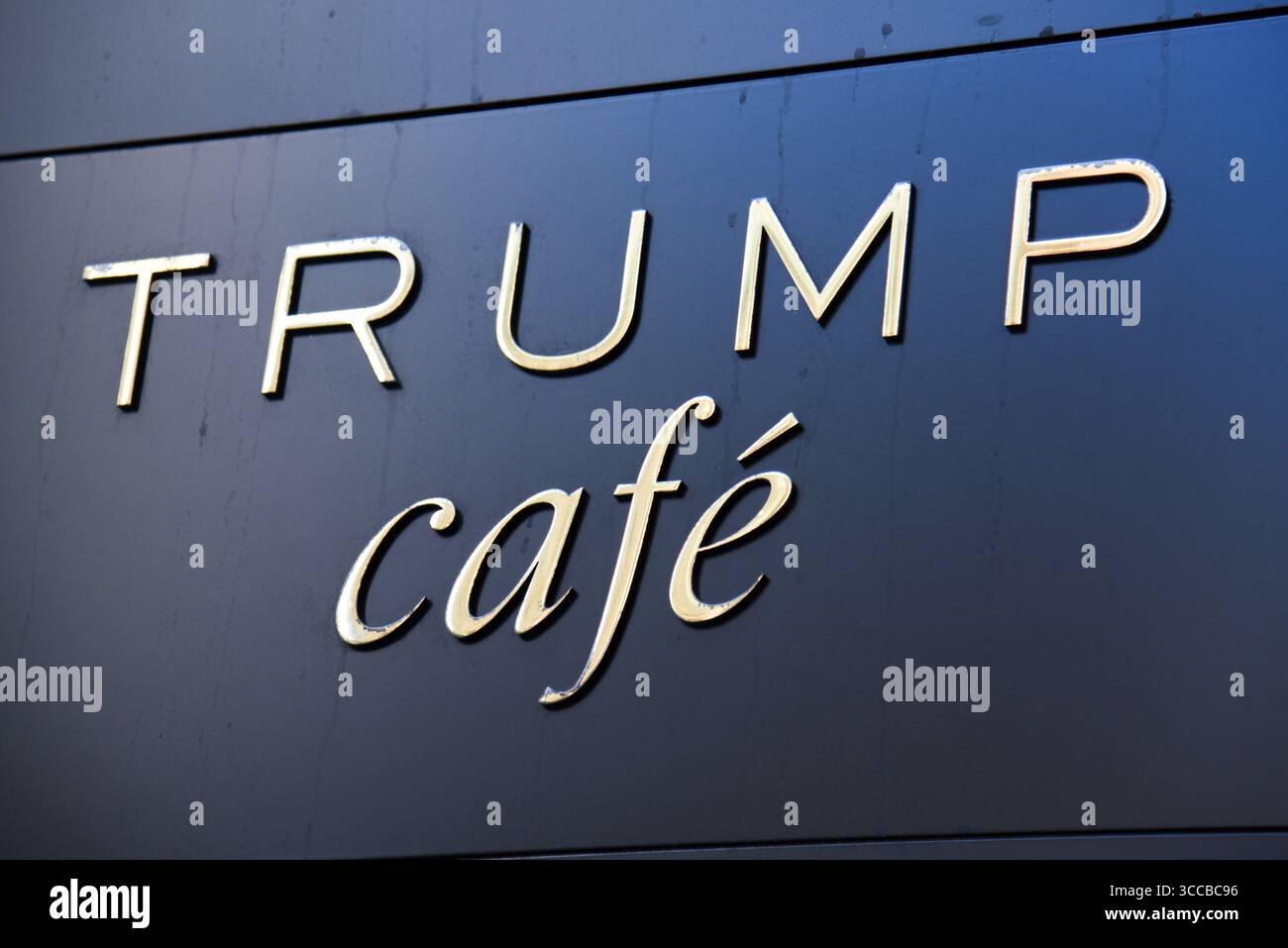 Trump Cafe brand signage is displayed in New York, NY, August 10, 2025 ...