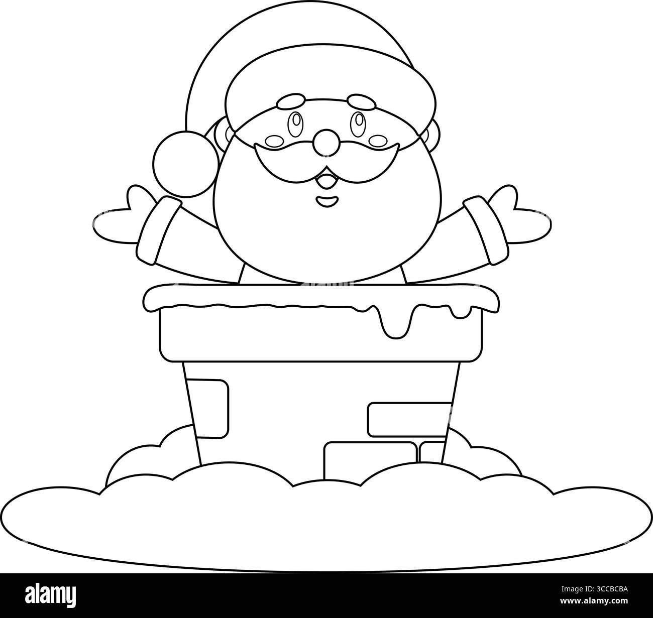 Outlined Cute Santa Claus Cartoon Character In The Chimney. Vector Hand ...