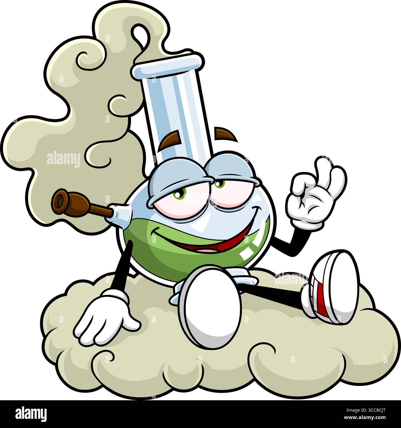 Marijuana Bong Cartoon Character Gesturing Sitting On A Cloud Of Smoke ...