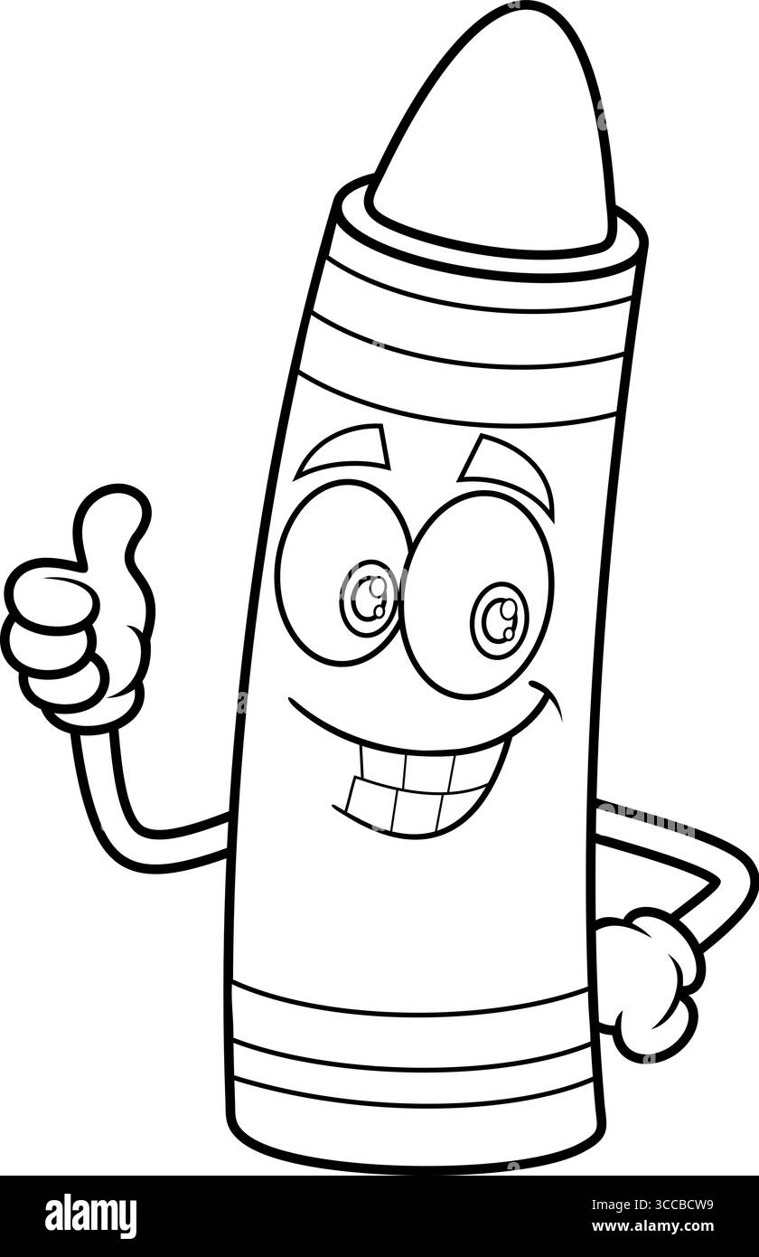 Outlined School Crayon Cartoon Character Giving The Thumbs Up. Vector ...
