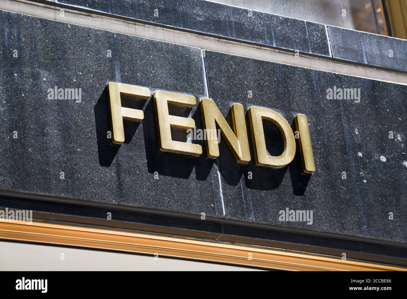 Fendi brand signage is displayed in New York, NY, August 10, 2025 ...