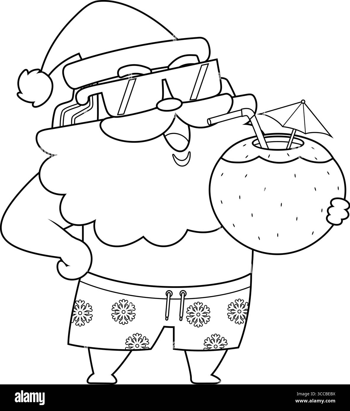 Outlined Summer Santa Claus Cartoon Character Drinking Coconut Cocktail ...