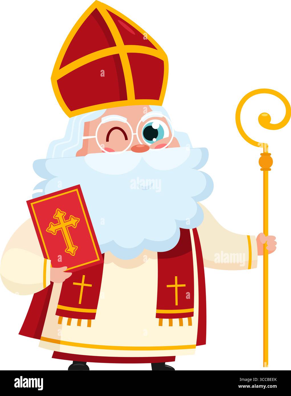 Cute Saint Nicholas or Sinterklaas Cartoon Character With Bible And ...